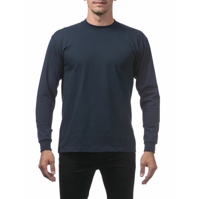 Pro Club Men's Heavyweight Cotton Long Sleeve Crew Neck T-Shirt Navy ...